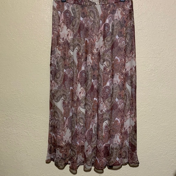 Roz & Ali | Skirts | Roz Ali Maxi Skirt Pull On Sheer Shell Brown Cream ...